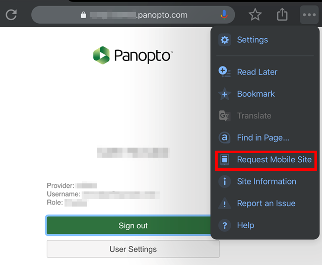 Comment se connecter à l'application mobile Panopto via BLTI